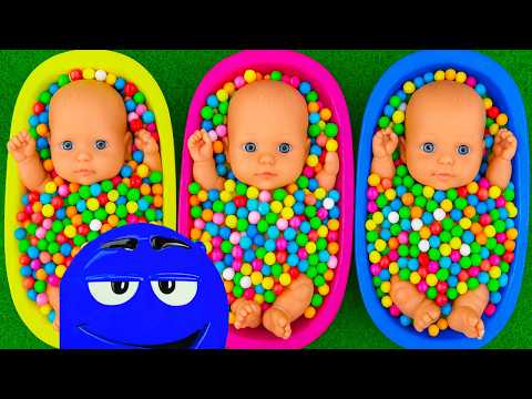4 Minutes Satisfying with Full of 3 Rainbow BathTubs Candy with M&M's & Magic Slime Cutting Video 11