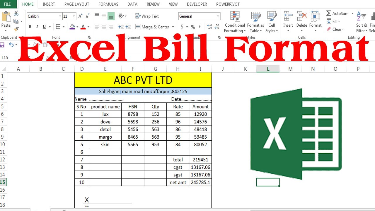 bill in excel | excel bill | bill entry in excel | invoice in excel ...