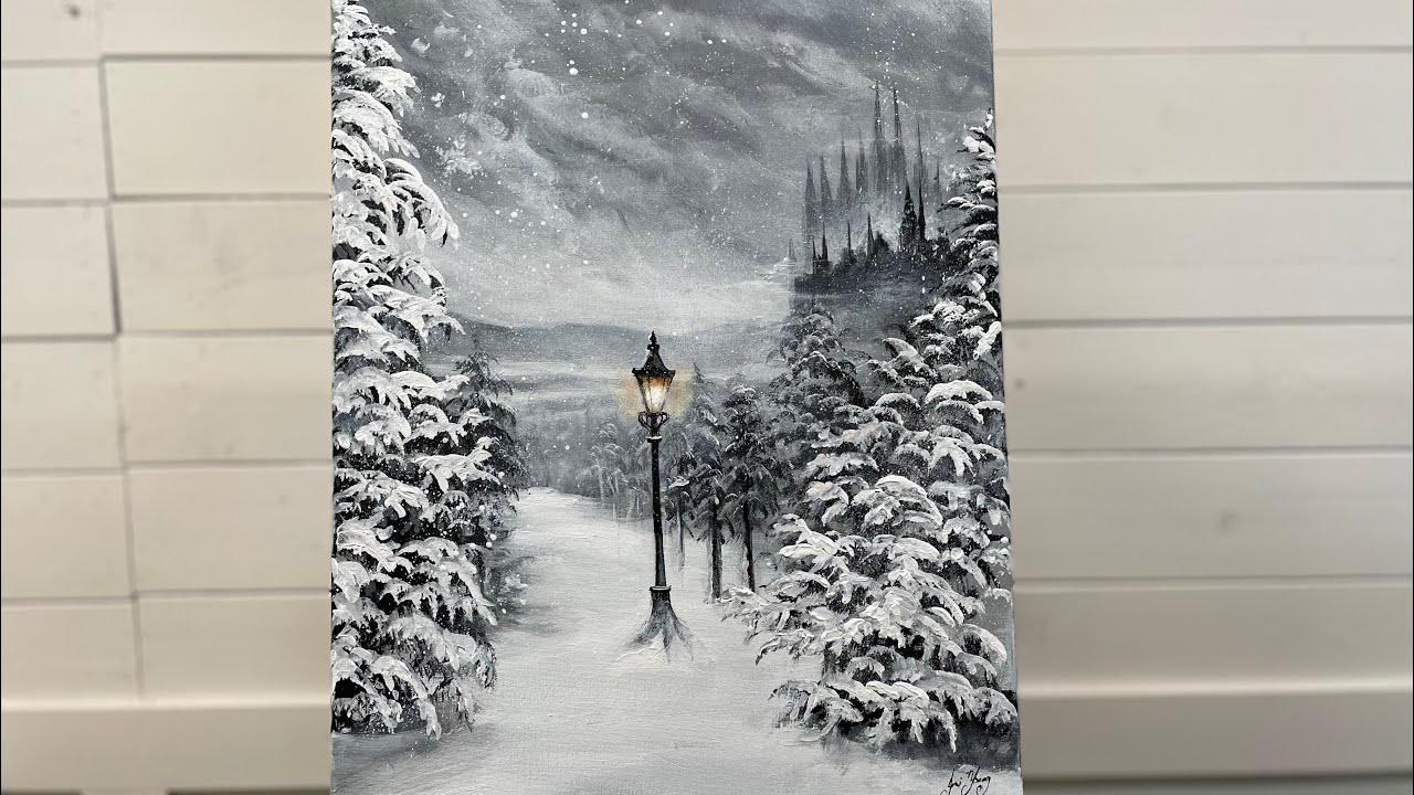 How To Paint WINTER LAMPPOST | acrylic tutorial - YouTube