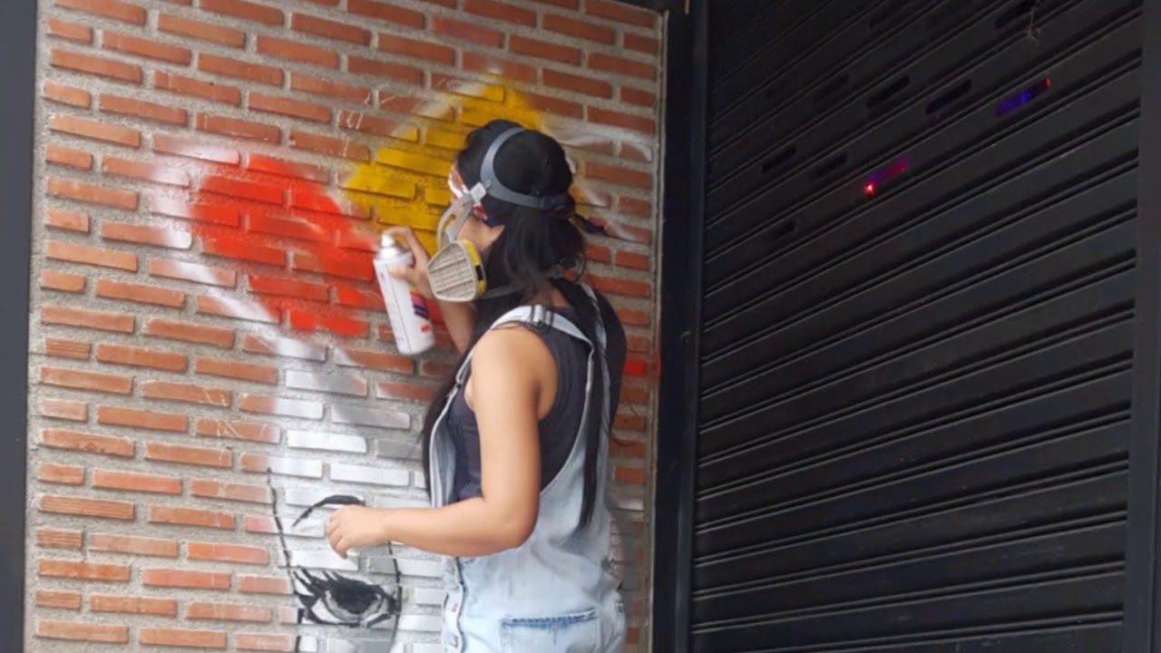 Colourful lady # spray paint on wall - YouTube