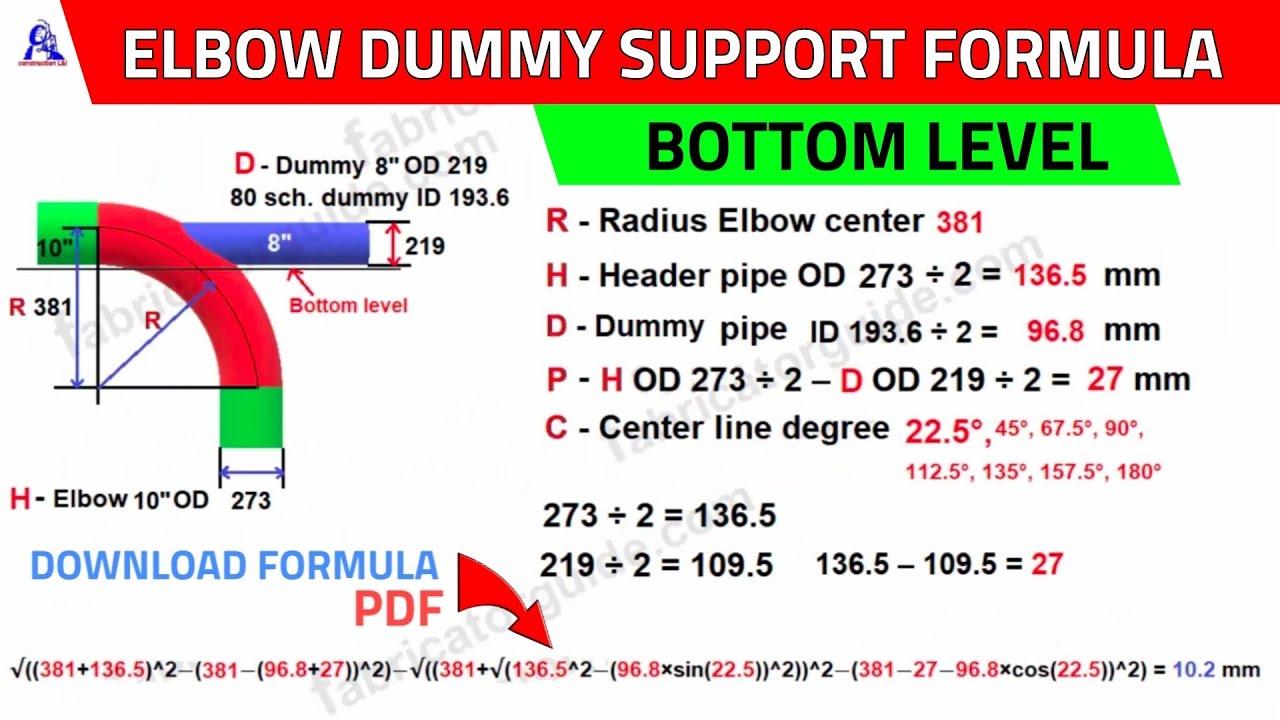 Vertical elbow dummy support formula bottom level | Elbow trunnion ...