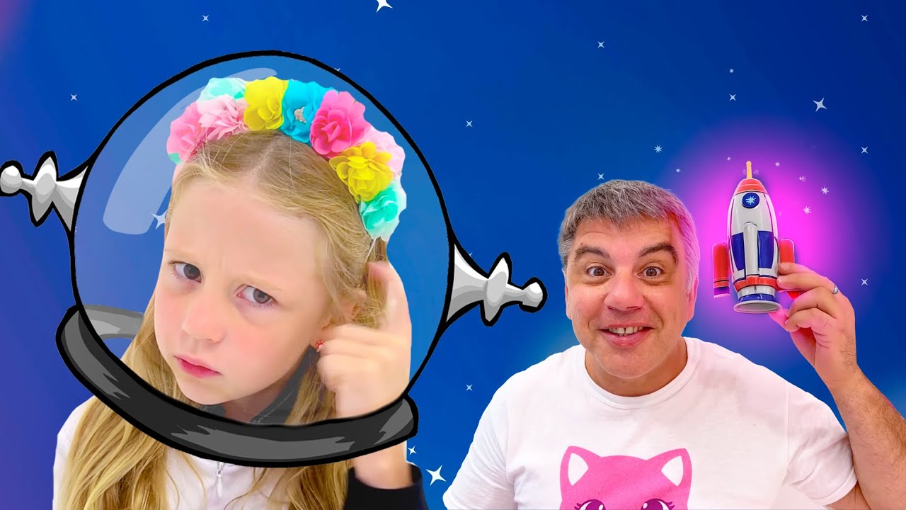 Nastya finge ser uma astronauta.Nastya aprende sobre o espaço e outras ...