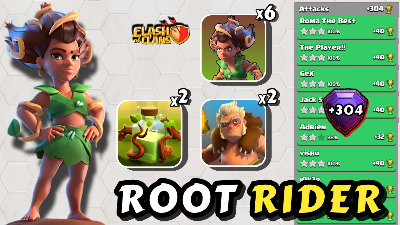 🏆304 Spam ROOT RIDER Strategy🔴Root Rider Druid Overgrowth Spell🔴TH16 ...