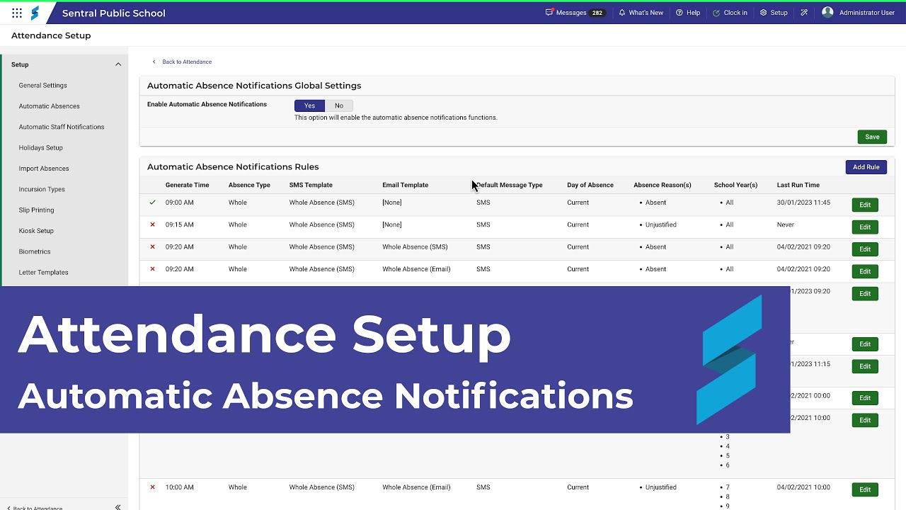 Attendance Setup | Create automatic absence notifications - YouTube