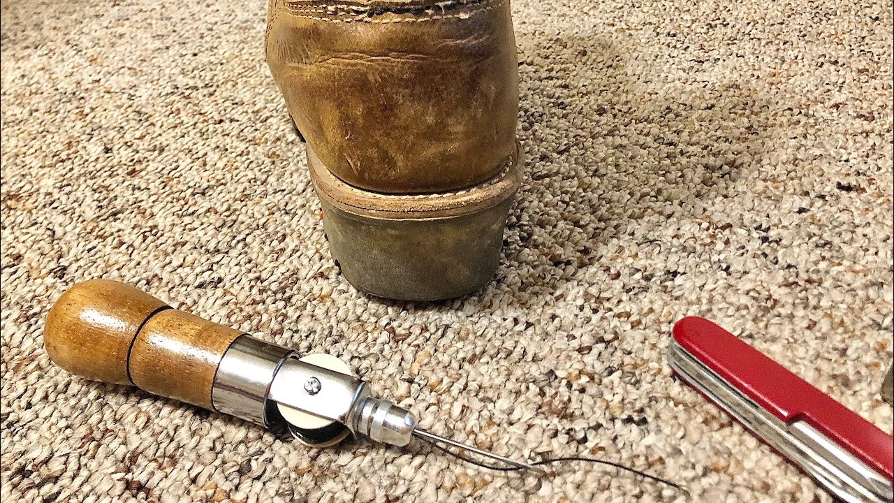 Tandy Leather, Sewing Awl, First try boot repair - YouTube