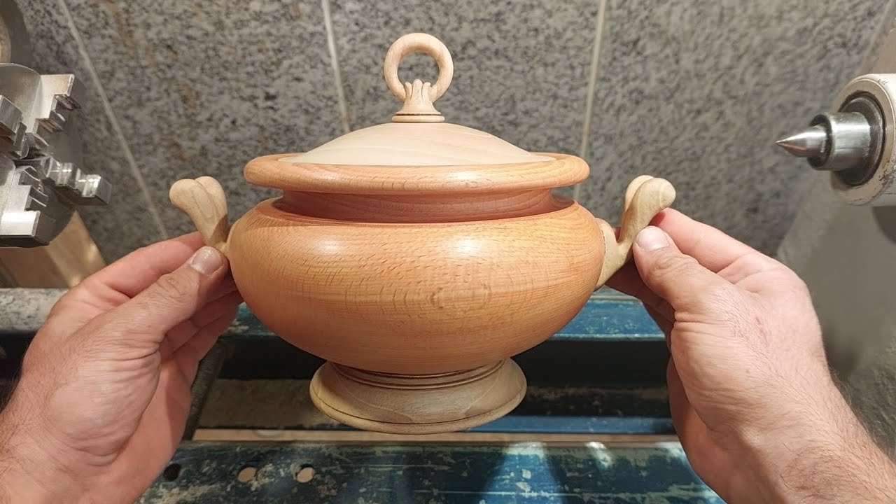 #woodturning process of crafting a chocolate container using walnut and ...