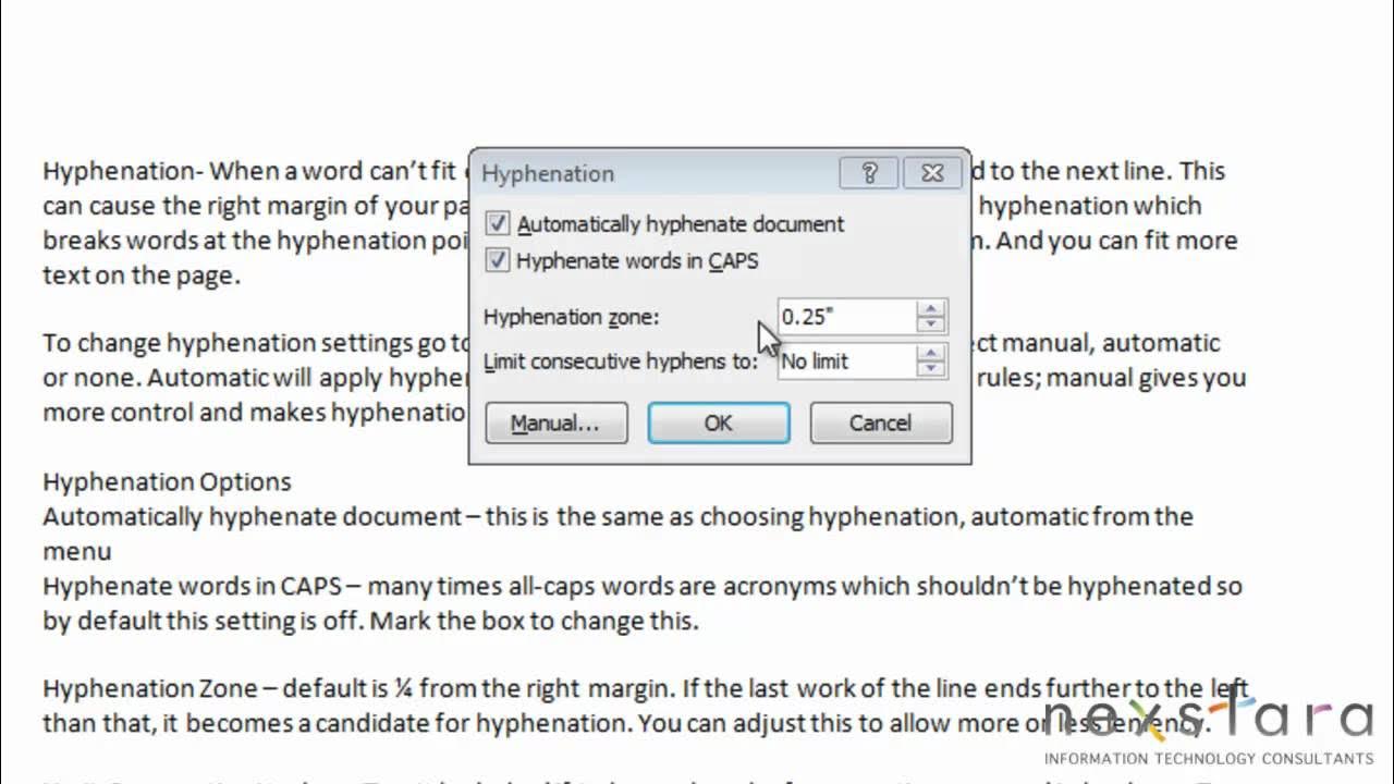Microsoft Word 2010 - User Guide - Lesson Eighteen - Hyphenation - YouTube