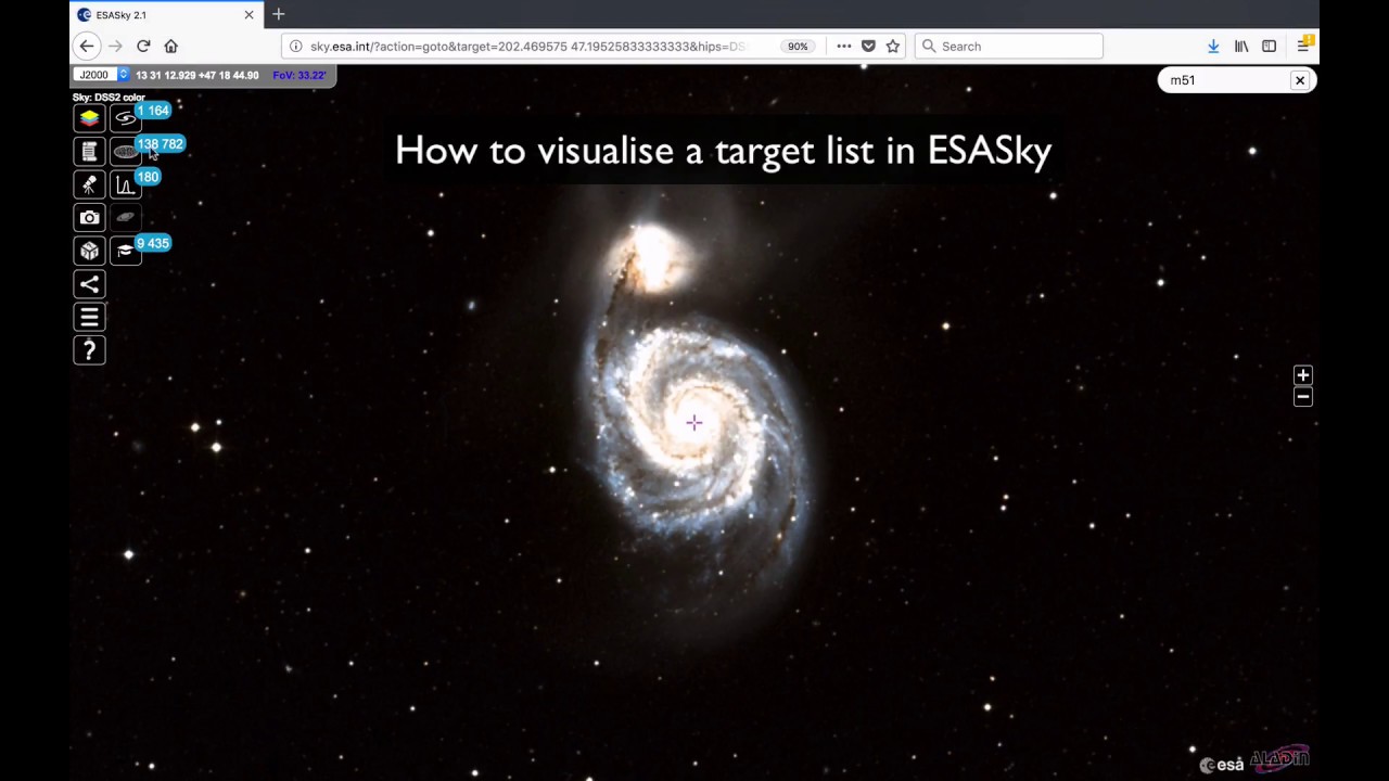 How to visualise a target list in ESASky - YouTube