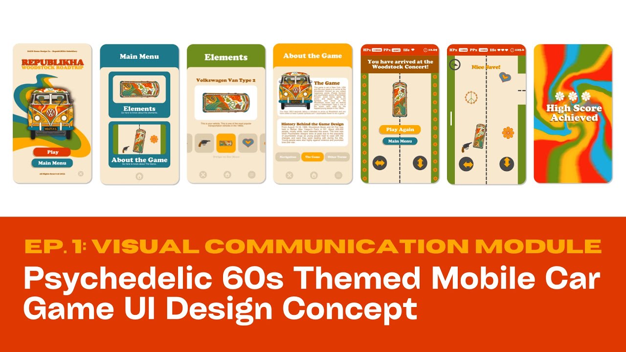 [EP. 1]. Psychedelic 60s Themed Mobile Car Game UI Design Concept - YouTube