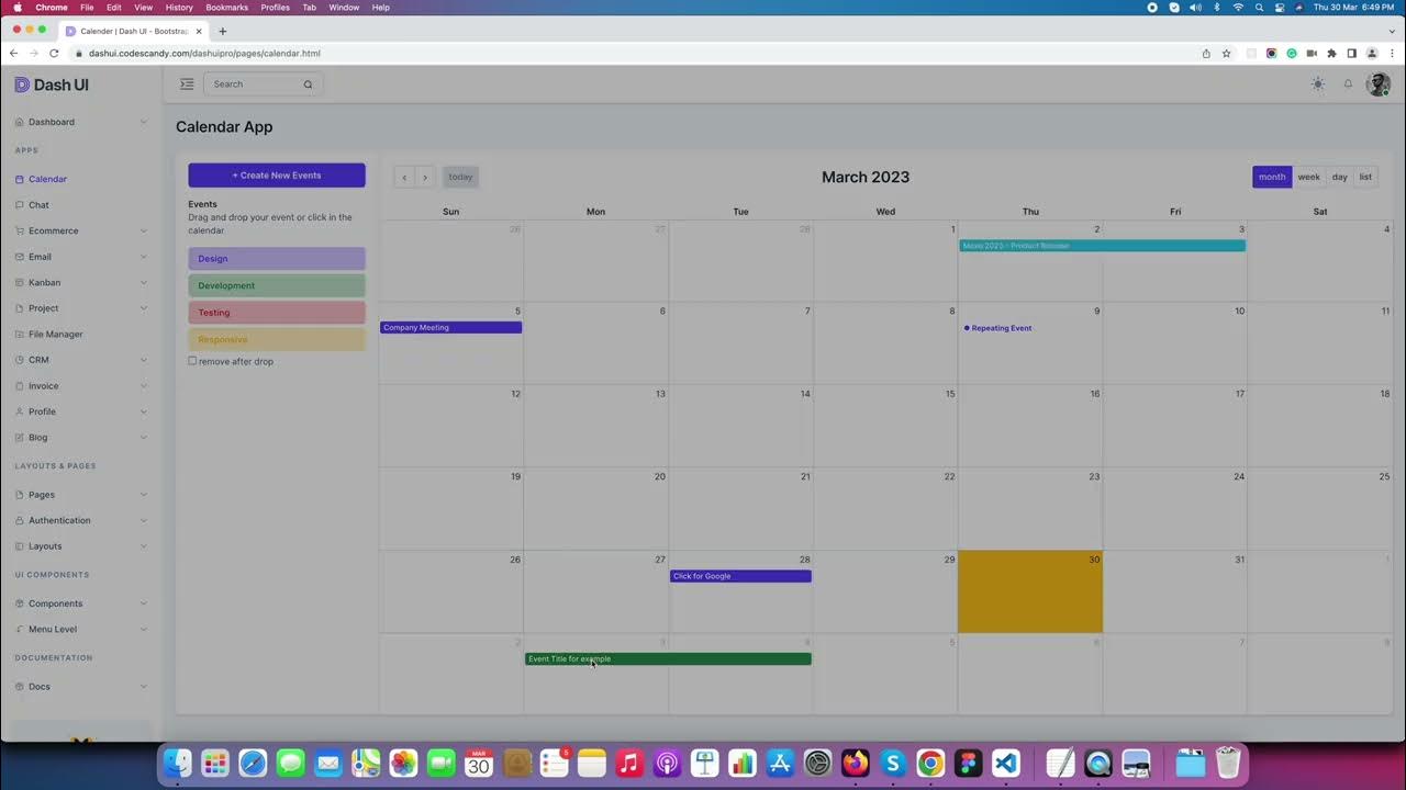 Dash UI - Calender Event JavaScript Bootstrap 5 Admin Dashboard Template - YouTube