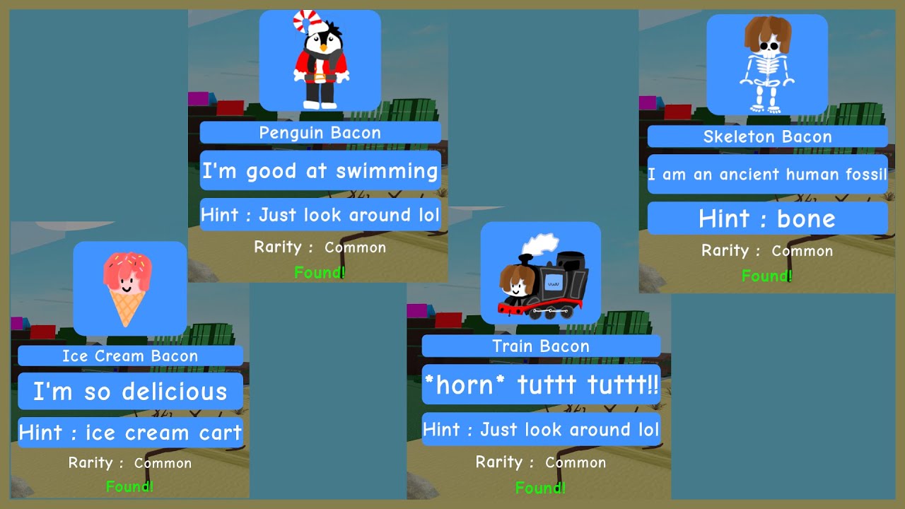 Finding Skeleton Bacon, Penguin Bacon, Train Bacon and Ice Cream Bacon ...