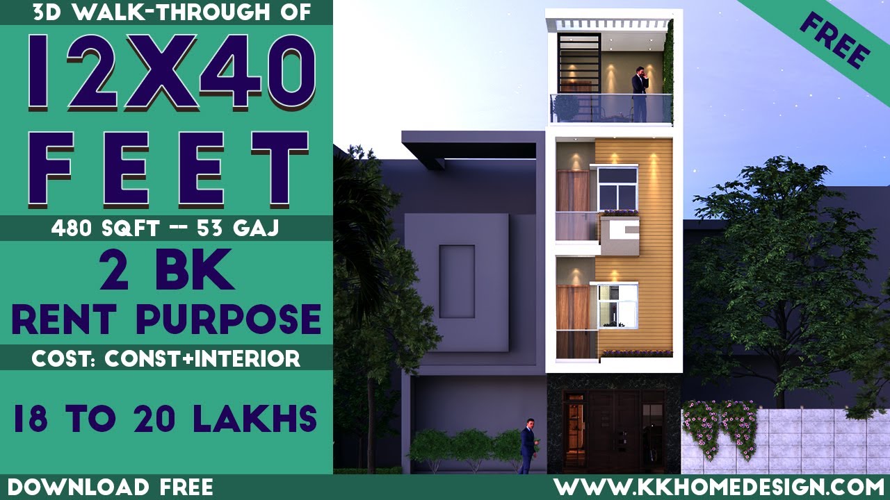 12x40 Feet Rent Purpose House Design 1BK And 2BK || 12*40 House Plan#84 ...