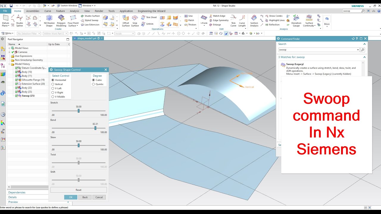swoop command to dynamically create shape edit smooth B-surfaces ...