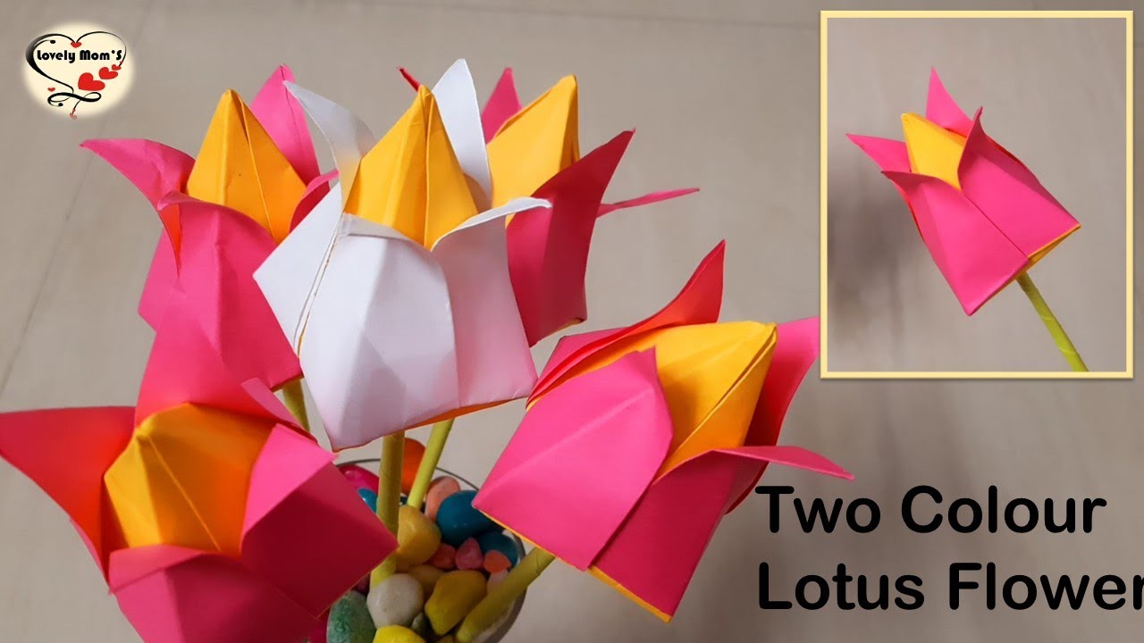 DIY Origami Lotus flower🌷How to make paper Lotus🌷Craft Idea🌷Bi Color ...