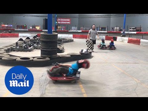 Kid's go-kart spins out of control as he reaches finish line - Daily ...