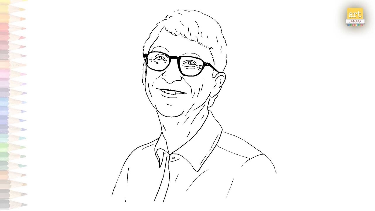 Bill Gates drawing easy | Portrait sketches | How to draw Bill Gates ...