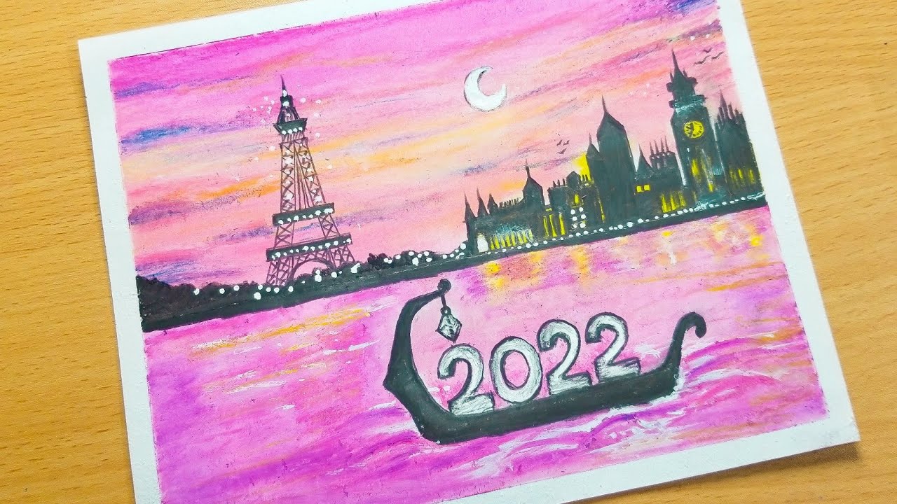 Happy New Year Drawing 2022 With Oil Pastels | New Year Drawing Very ...