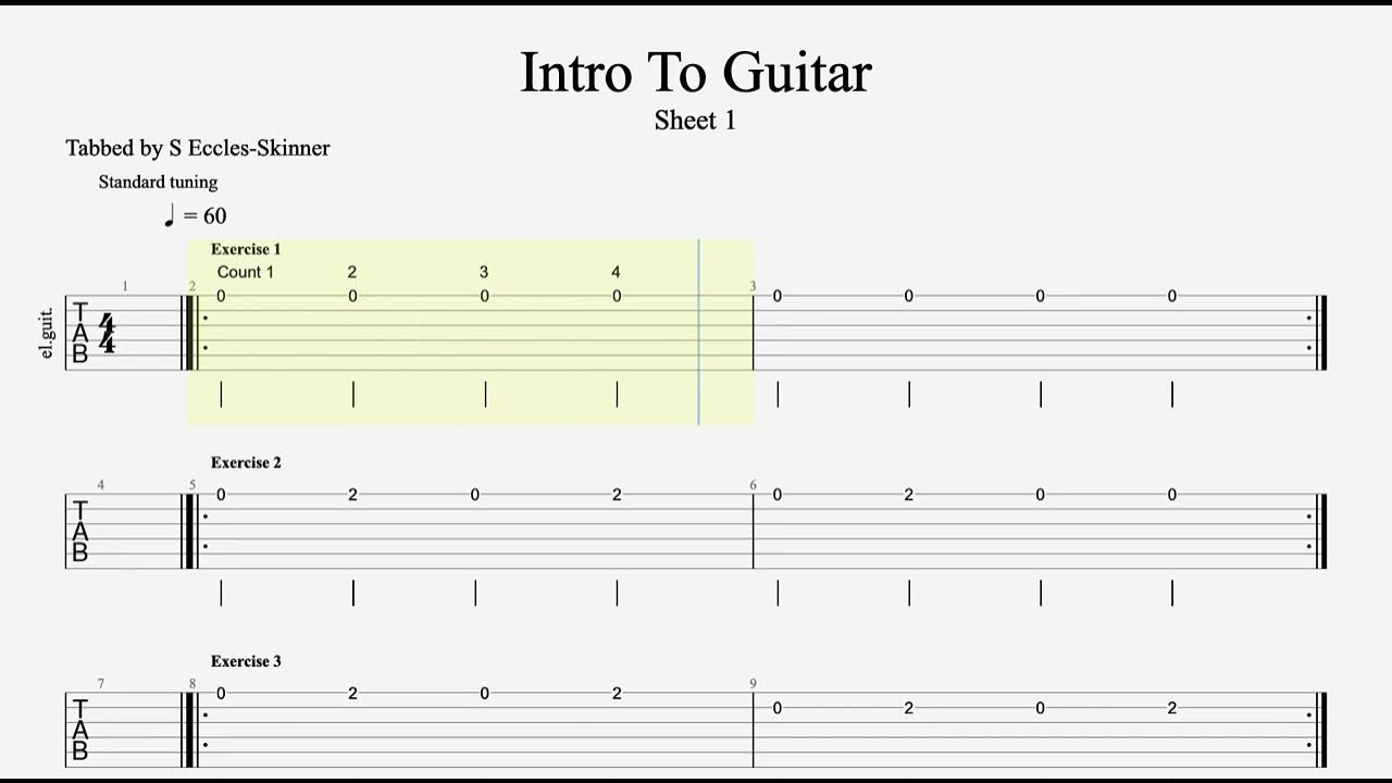 Intro To Guitar - Sheet 1 - Easy Guitar Tab - Playthrough - YouTube