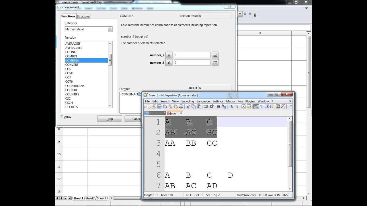 OpenOffice Calc functions: COMBINA - YouTube