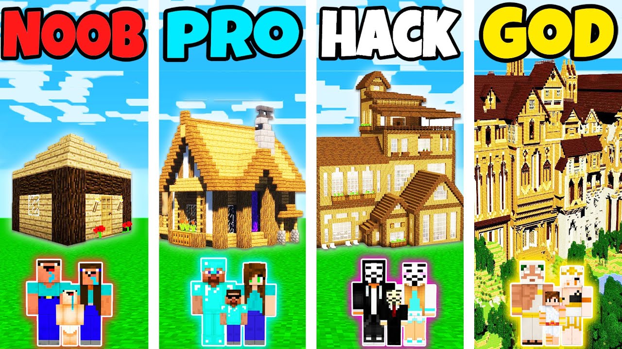 Minecraft: FAMILY WOODEN HOUSE CHALLENGE - NOOB vs PRO vs HACKER vs GOD ...