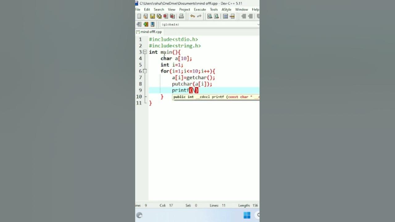 Wap Print The Character Using Array Cprogramming Youtubeshorts Coder Programming