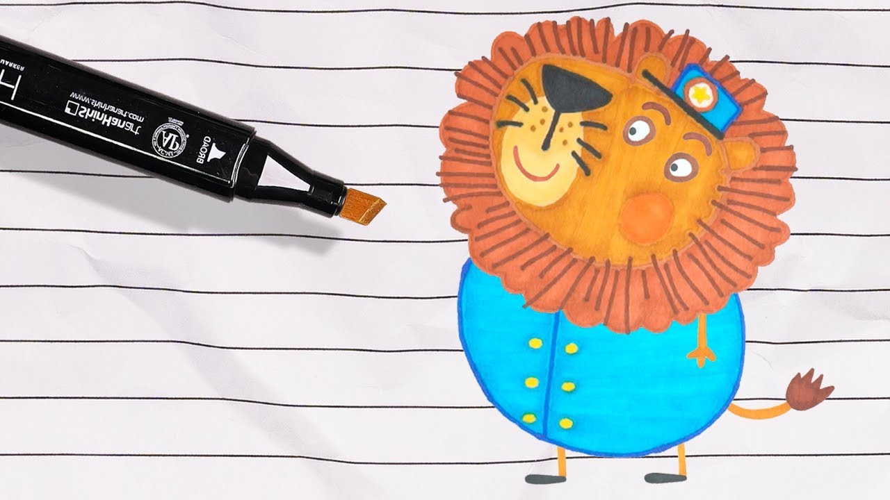 Let's Draw an Animated Peppa Pig Mr Lion! Learn Colors for Kids - YouTube