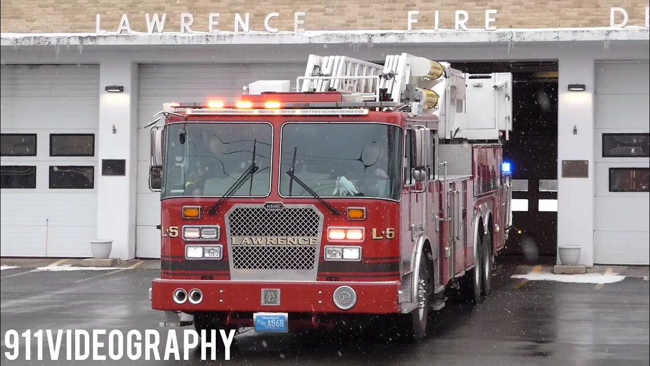 Lawrence Fire Department Engine 6 and Ladder 5 Responding - YouTube