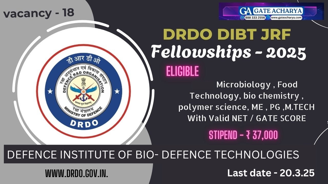 JRF DRDO DIBT Fellowship Notification - YouTube