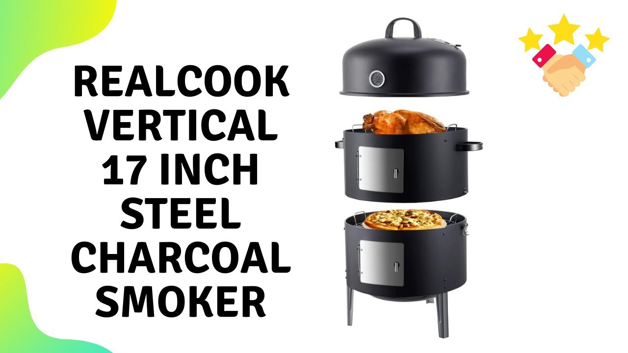 Realcook Vertical 17 Inch Steel Charcoal Smoker - Heavy Duty Round BBQ ...