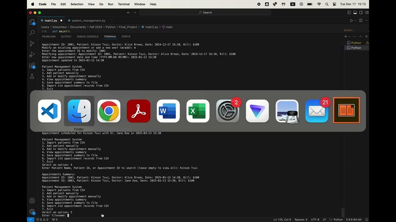 Python Methodologies Final Demo - Patient Management System - YouTube