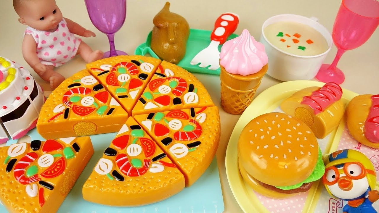 Baby doll and food cutting refrigerator toys play - YouTube