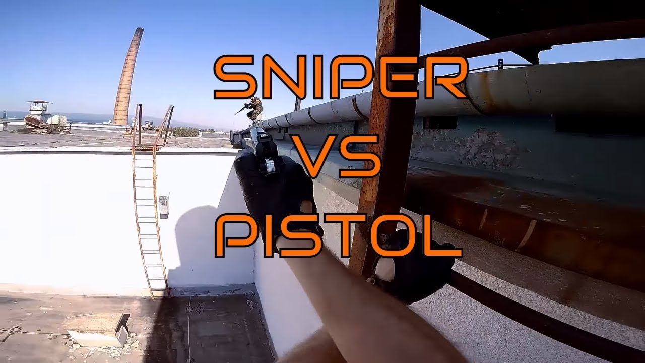 Fighting a sniper while hanging off a ladder | sniper vs pistol - YouTube