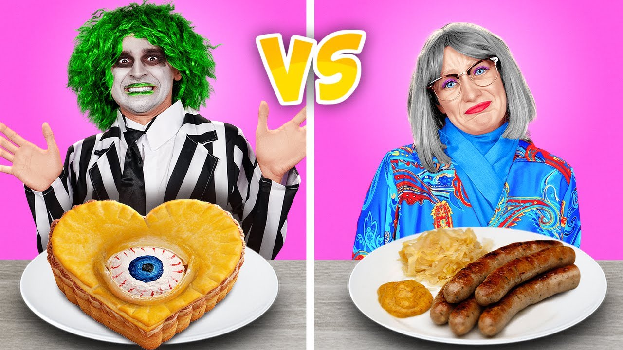 Me VS Beetlejuice VS Grandma Cooking Challenge! Kitchen Battle by 123GO ...