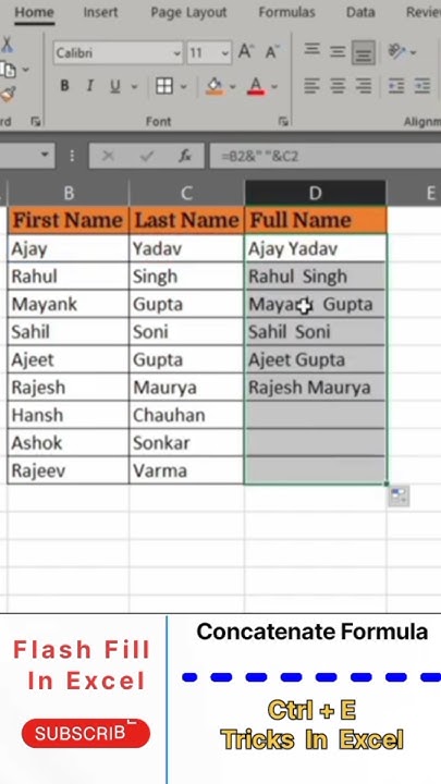 Excel Time Saver ! Ctrl + E Flash Fill & Concatenate Explained - YouTube