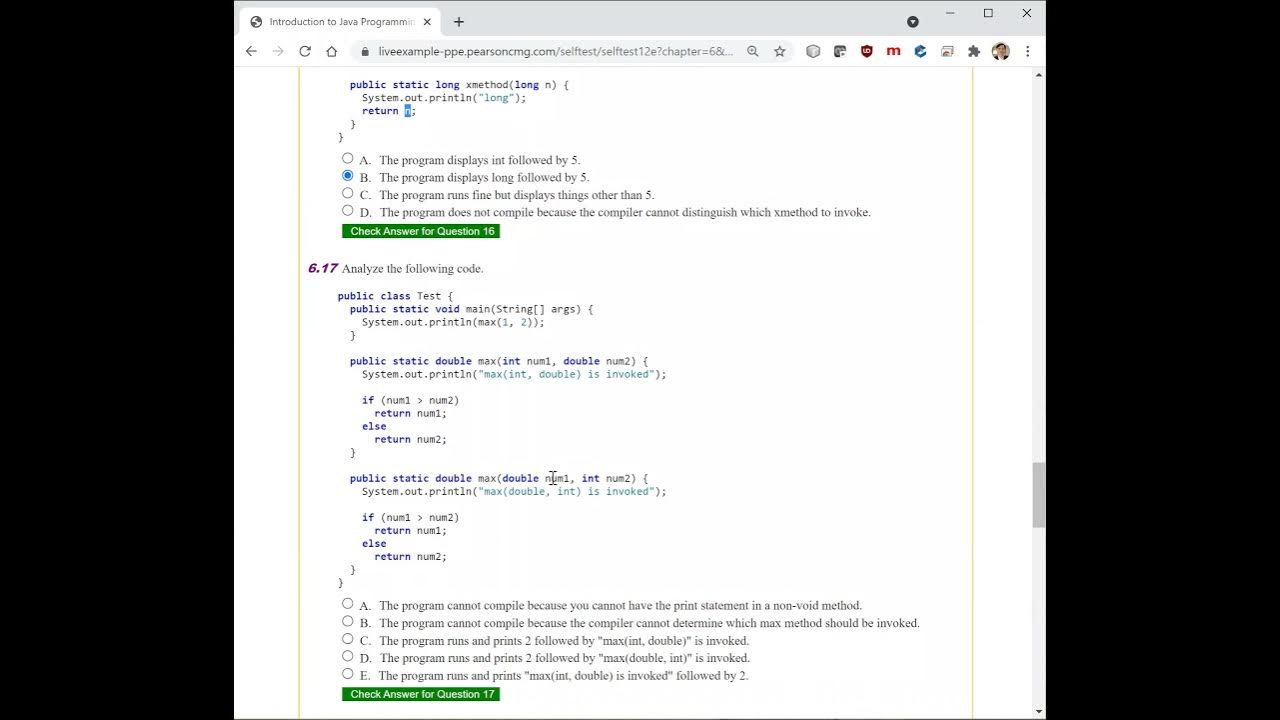 Daniel Liang Java Chapter 6 Multiple Choice Questions - YouTube