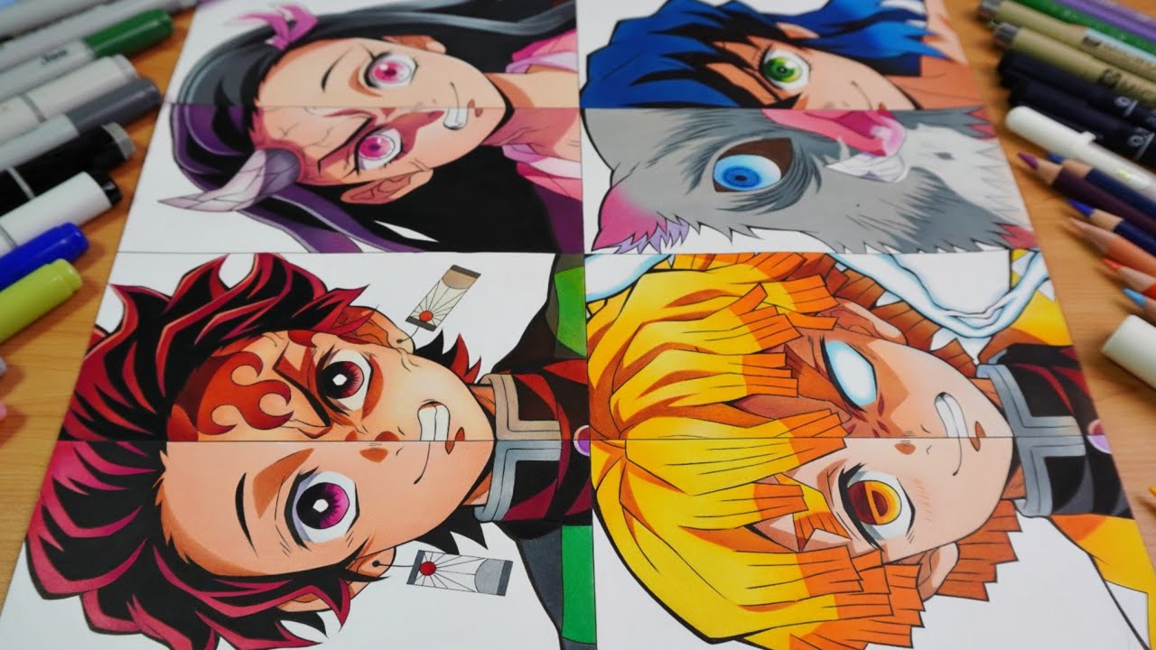 Drawing - TANJIRO, NEZUKO, ZENITSU, & INOSUKE With Their Battle mode ...