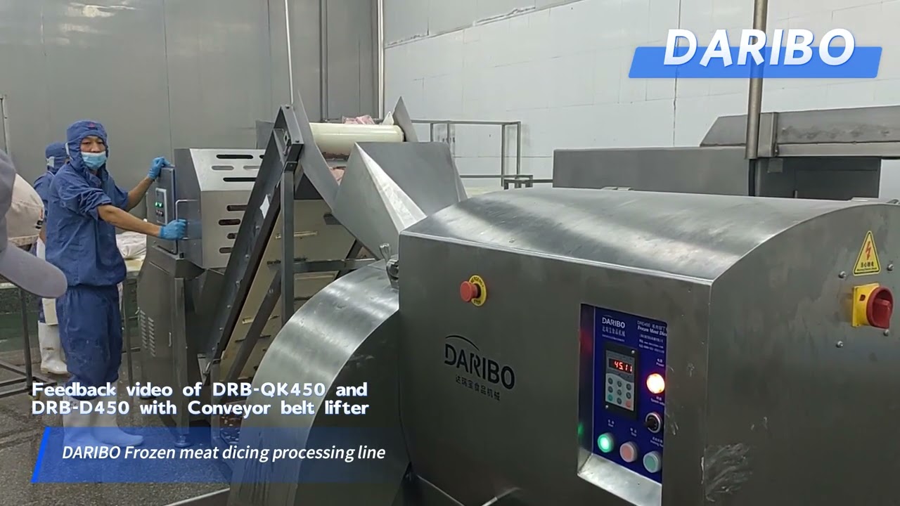 Feedback video of DRB-QK450 and DRB-D450 with conveyor belt lifter meat ...