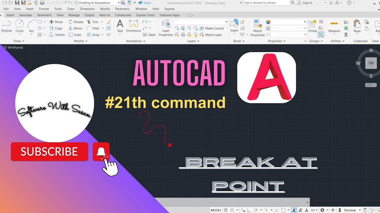 How to use break at point in autocad - YouTube