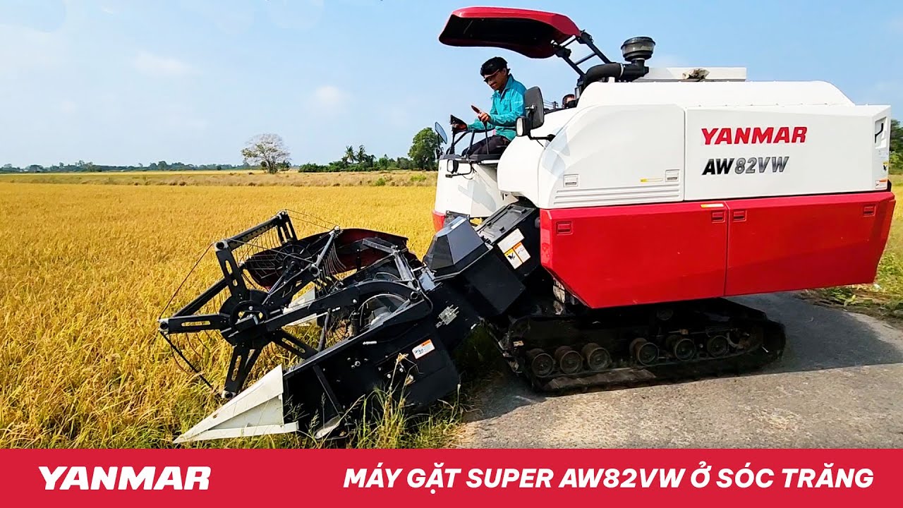 Máy gặt Super AW82VW (82 mã lực) gặt lúa tại Sóc Trăng - YouTube