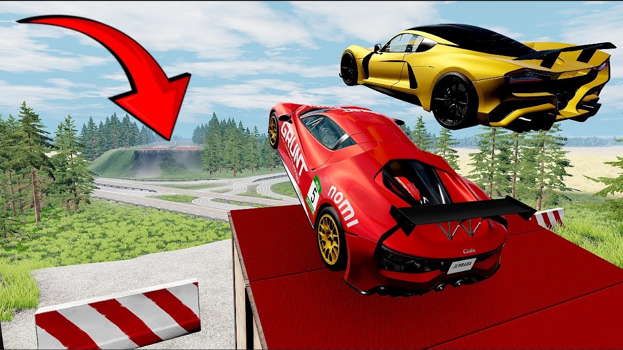 BeamNG Drive Realistic Car Crash Test - Extreme High Ramp Jump Physics ...