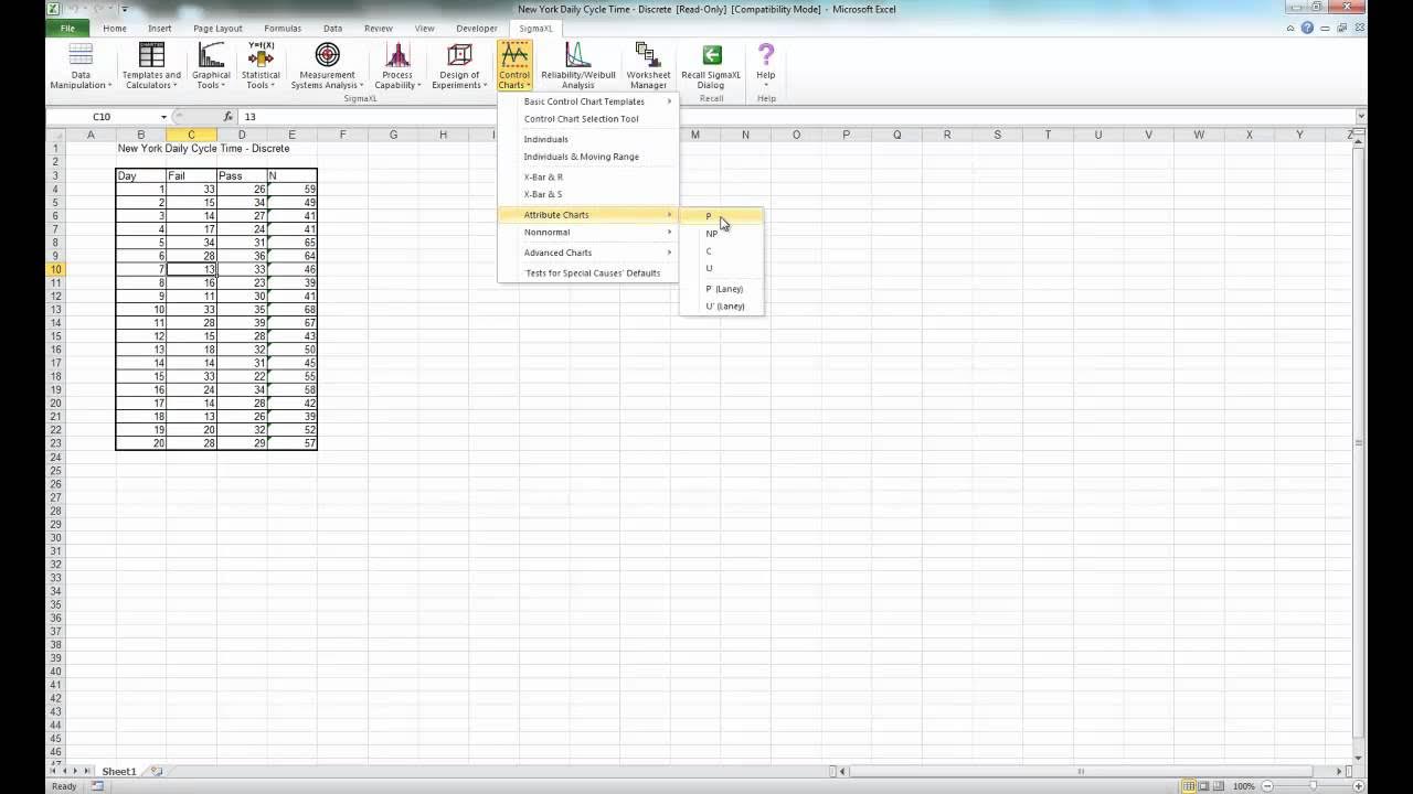 Create a P-Chart in Excel Using SigmaXL - YouTube