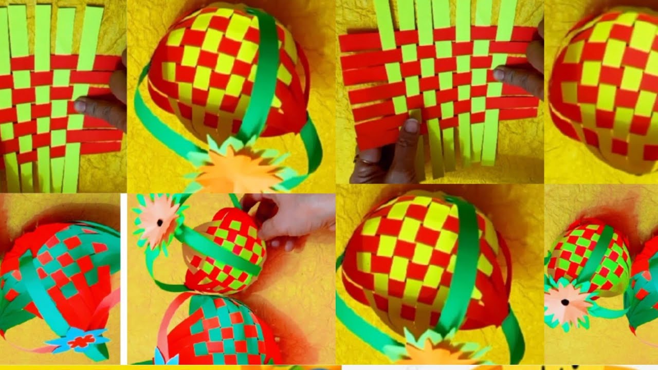 Paper weaving basket | Amazing craft idea | Basket with paper weaving ...