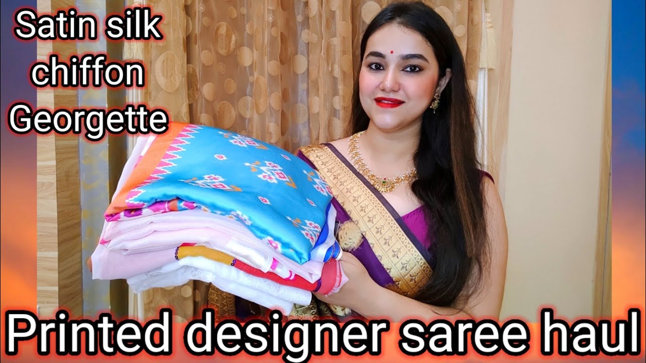 Amazon Satin silk, Chiffon, Georgette printed saree haul || Designer saree haul || Pooja choyal ...