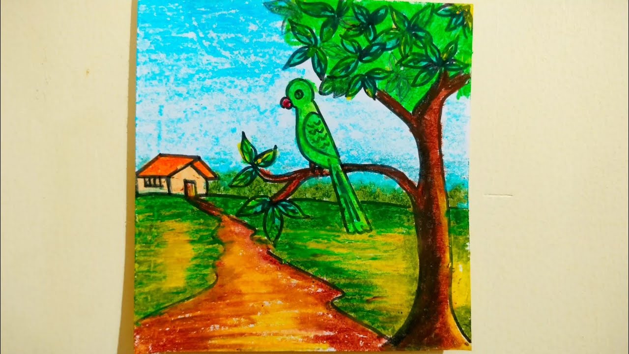 Parrot drawing easy | How to draw parrot in easy way|| scenery drawing ...