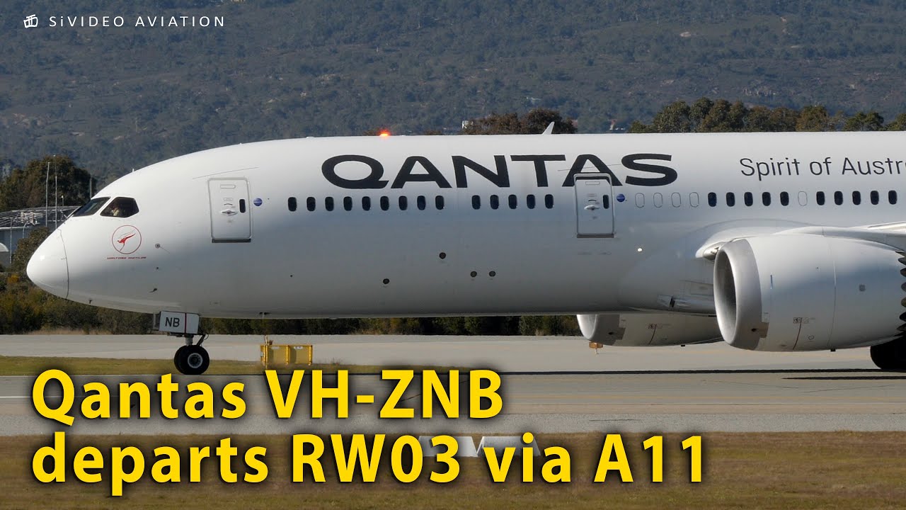 Qantas Airways (VH-ZNB) departing RW03 via A11 at Perth Airport. - YouTube
