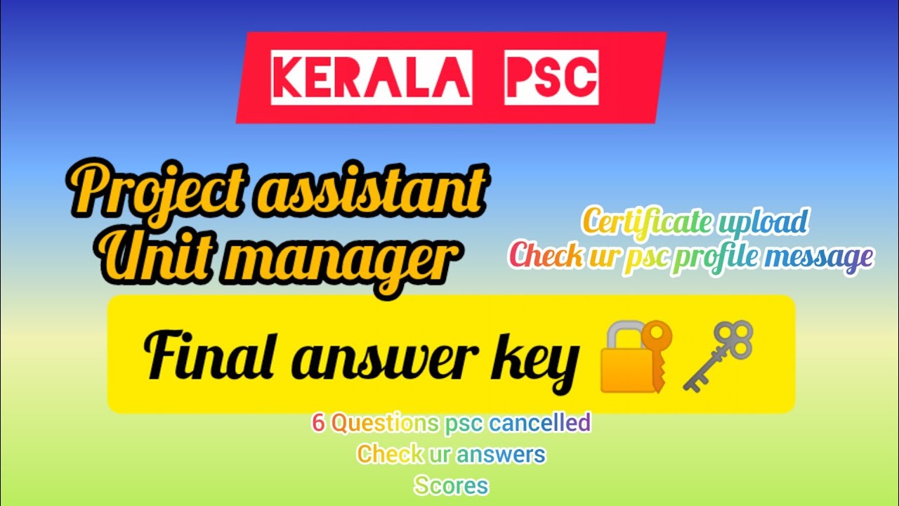 Kerala PSC project assistant/ unit manager FINAL ANSWER KEY 🗝️🔐 ...