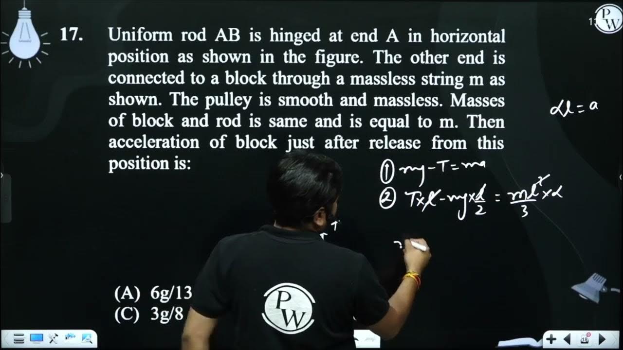 Uniform rod AB is hinged at end A in horizontal position as shown in the figure. The other end i ...