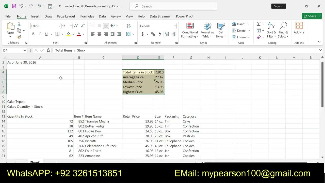 Excel_2E_Dessert_Inventory | Excel 2E Dessert Inventory | Dessert_Inventory | Dessert Inventory ...