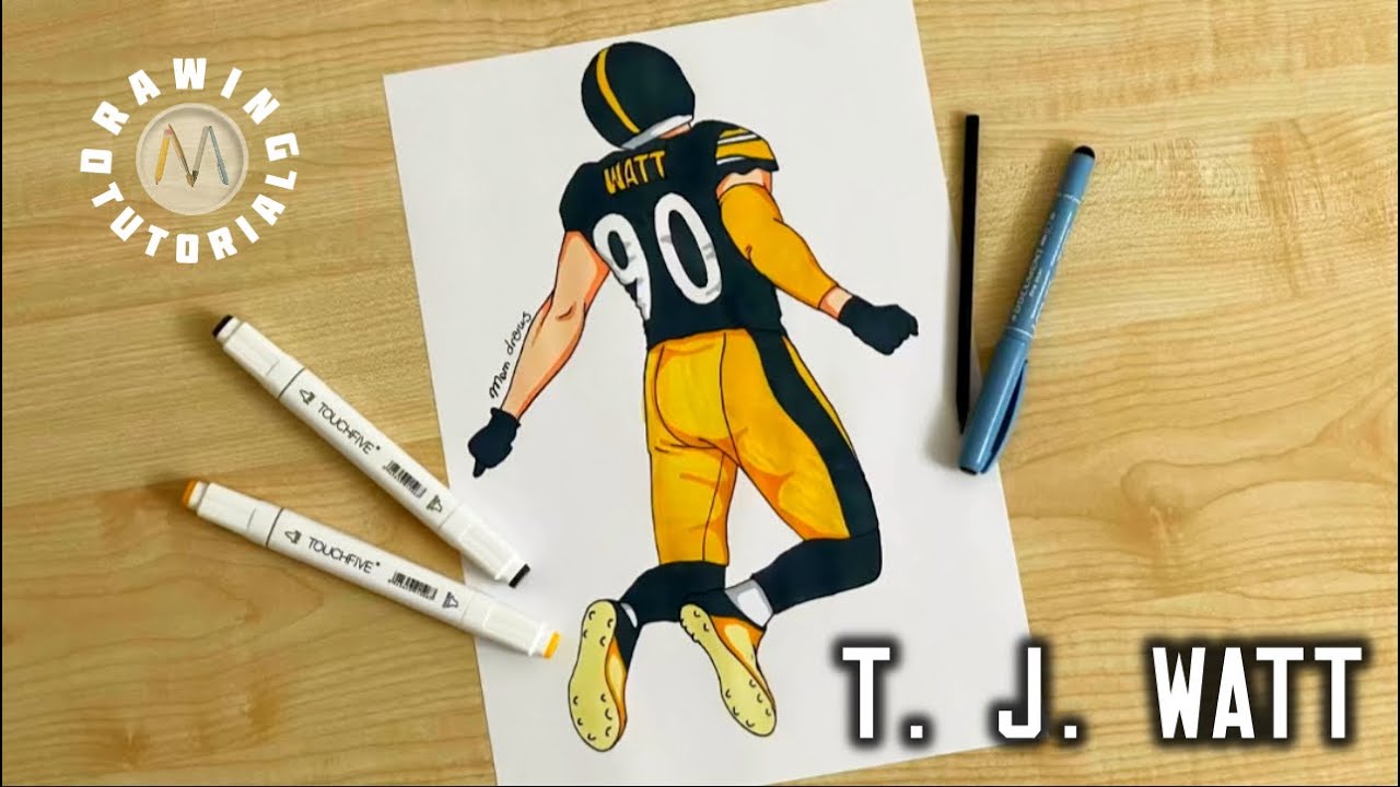 How to draw TJ Watt / How to draw NFL player TJ Watt / Pittsburgh ...