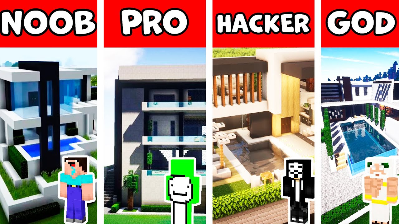 Minecraft Battle : Family Modern Luxury House Build Challenge / Noob Vs ...